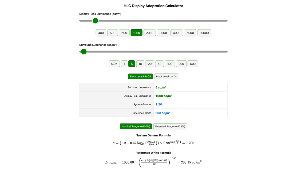 HLG Display Adaptation Calculator | EBU Technology & Innovation